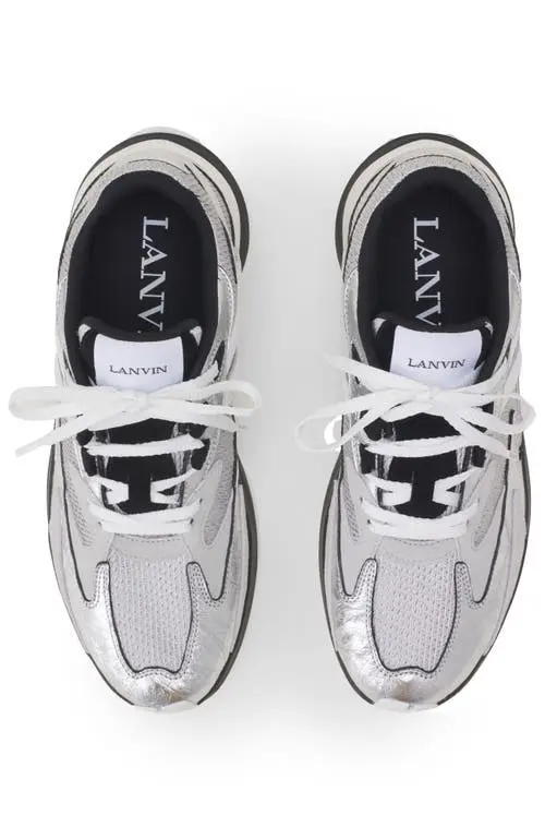 LANVIN Jla Sneakers In Crinkled Metallic Leather - Silver