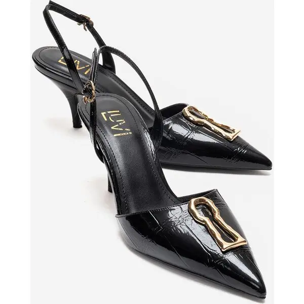 PROLOGUE SHOES Yvella Buckle Pointed Toe Stiletto Pump - Black Print