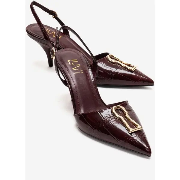 PROLOGUE SHOES Yvella Buckle Pointed Toe Stiletto Pump - Burgundy Print