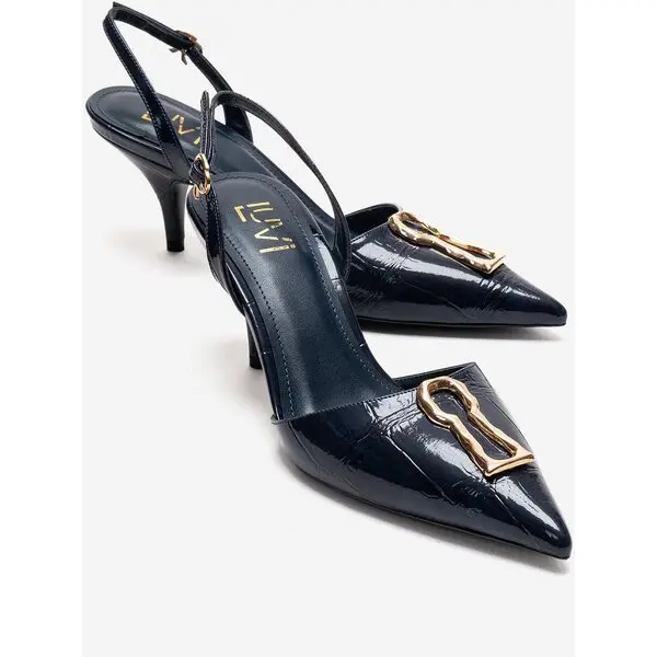 PROLOGUE SHOES Yvella Buckle Pointed Toe Stiletto Pump - Navy Print