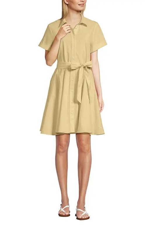 LANDS' END Linen-blend Button-front Shirt Dress With Godet Detailing - Pale Sunbeam Yellow