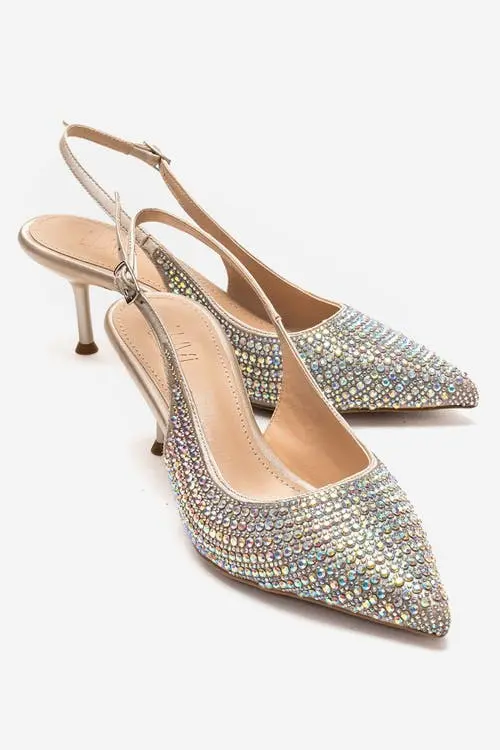 PROLOGUE SHOES Yasmina Embellished Stiletto Slingback Pumps - Nude