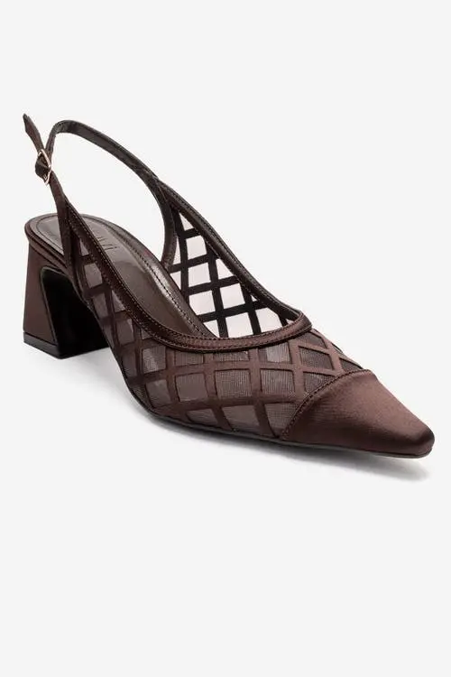 PROLOGUE SHOES Alveron Mesh Block Heel Pumps - Brown
