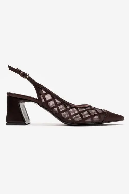 PROLOGUE SHOES Alveron Mesh Block Heel Pumps - Brown