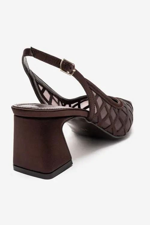 PROLOGUE SHOES Alveron Mesh Block Heel Pumps - Brown
