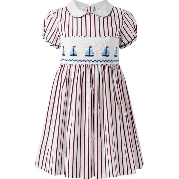 RACHEL RILEY Sailboat Smocked Stripe Dress - Ivory