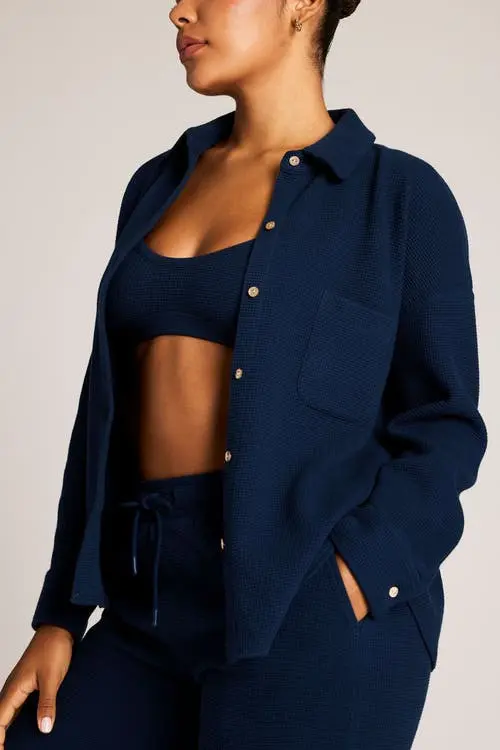 NEGATIVE UNDERWEAR Waffle Knit Shirt Jacket - Navy