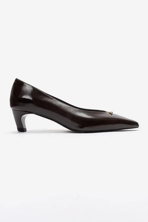 PROLOGUE SHOES Versay Pointed Toe Kitten Heel Pumps - Dark Brown