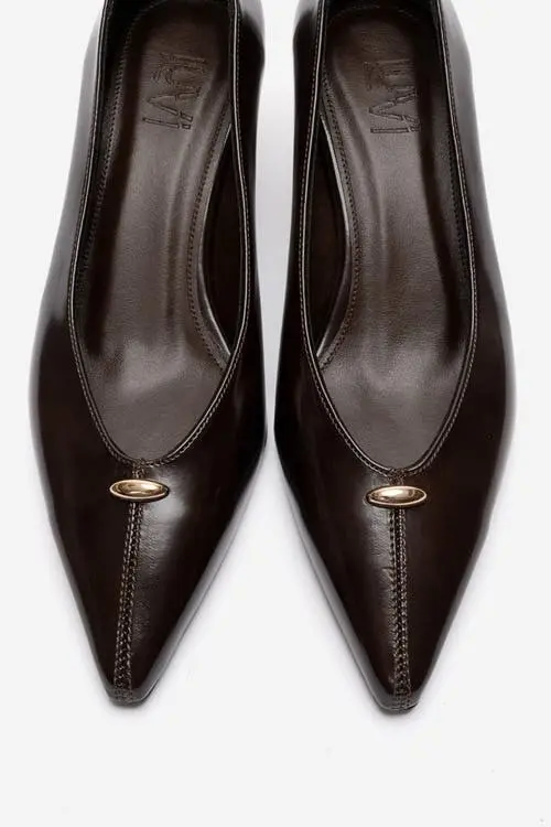 PROLOGUE SHOES Versay Pointed Toe Kitten Heel Pumps - Dark Brown