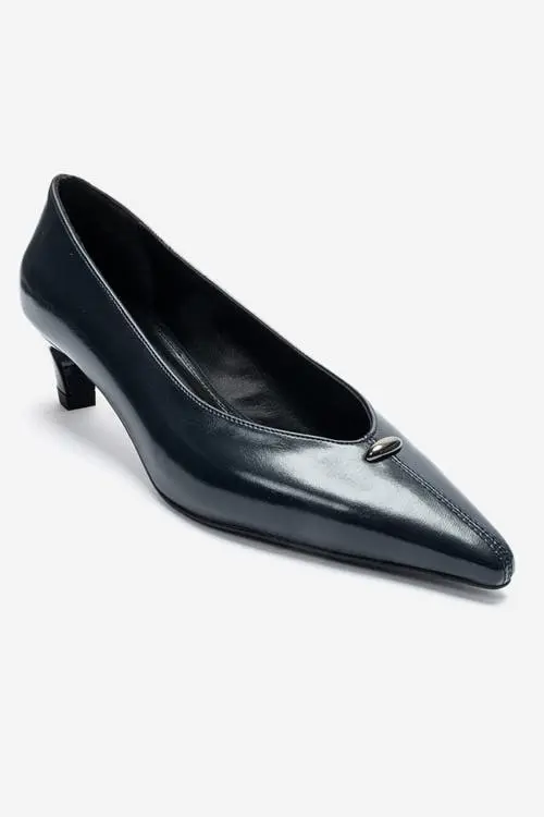 PROLOGUE SHOES Versay Pointed Toe Kitten Heel Pumps - Navy