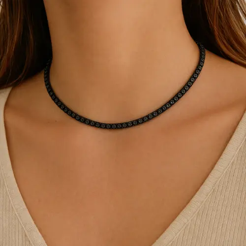 DONATELLO GIAN Rhodium Plated Tennis Necklace - Black