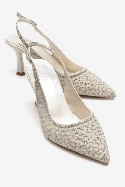 PROLOGUE SHOES Linnea Stiletto Slingback Pumps - Ivory