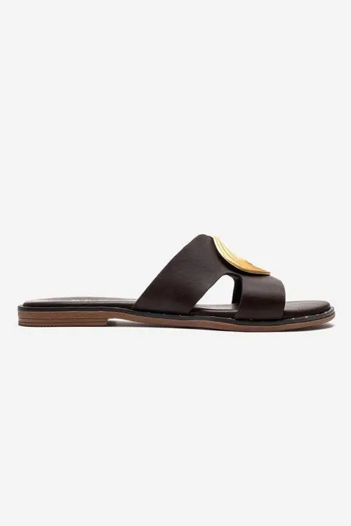 FOREVER & ALWAYS SHOES Nolita Leather Slide Sandal - Brown