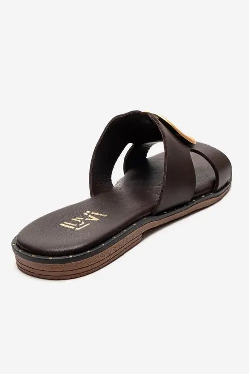 FOREVER & ALWAYS SHOES Nolita Leather Slide Sandal - Brown