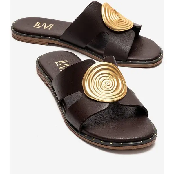 FOREVER & ALWAYS SHOES Nolita Leather Slide Sandal - Brown