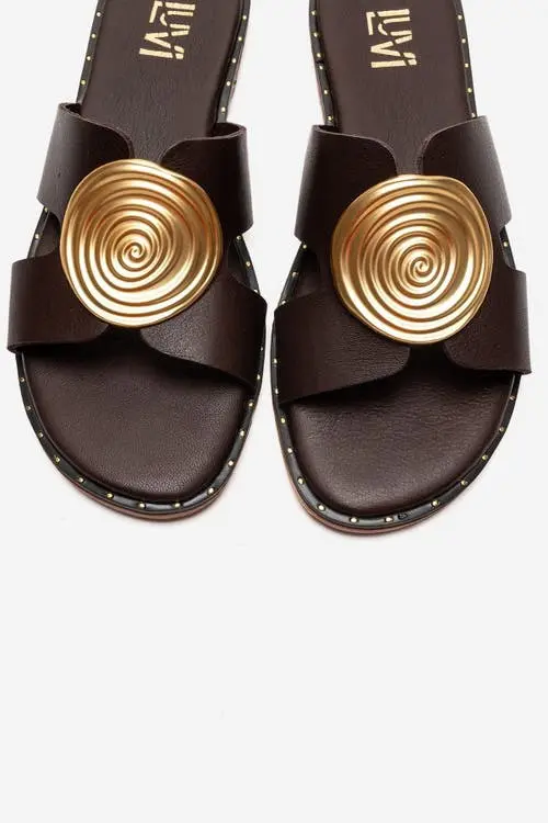 FOREVER & ALWAYS SHOES Nolita Leather Slide Sandal - Brown