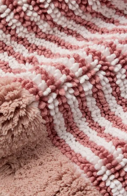 CHRISTY Portobello Stripe Coastal Inspired Bath Rugs - Rose