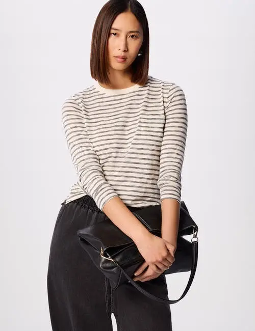 Whistles Stripe Crew Neck Pocket Top - Ivory/multi