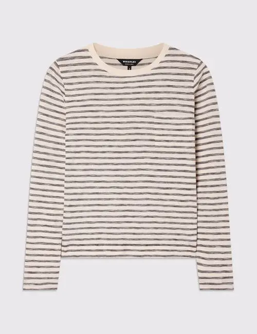 Whistles Stripe Crew Neck Pocket Top - Ivory/multi