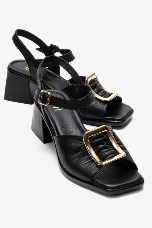 FOREVER & ALWAYS SHOES Asha Leather Block Heel Sandal - Black