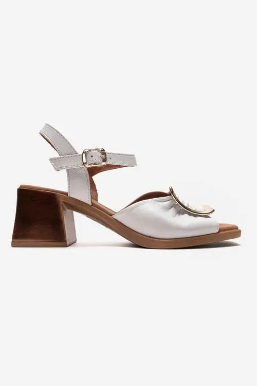 FOREVER & ALWAYS SHOES Asha Leather Block Heel Sandal - White