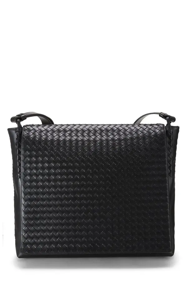 Bottega Veneta Intrecciato Flap Pocket Messenger Bag - Black