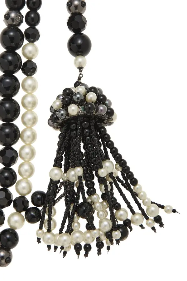 Chanel Long Necklace With Faux Pearl And 'cc' Detail
