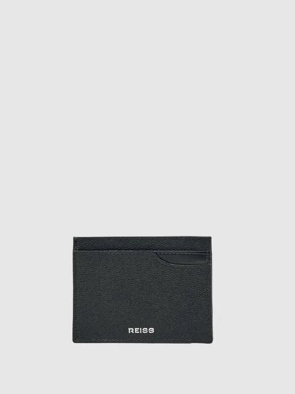 REISS Micro-grain Leather Cardholder - Black