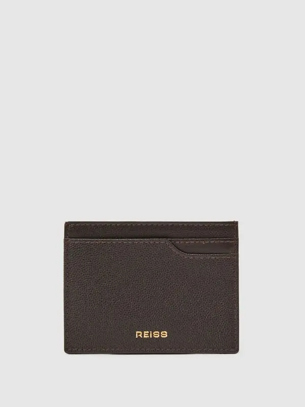 REISS Micro-grain Leather Cardholder - Dark Brown