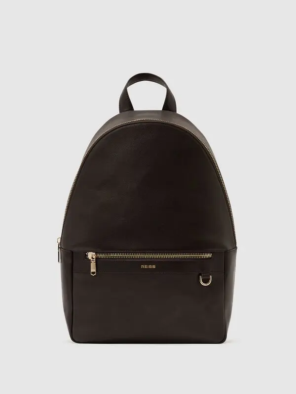 REISS Carson Micro-grain Leather Backpack - Dark Brown