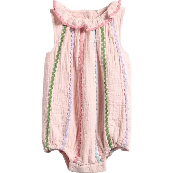 Boden Double Cloth Bubble Romper - Chalk Pink Multi Ric Rac