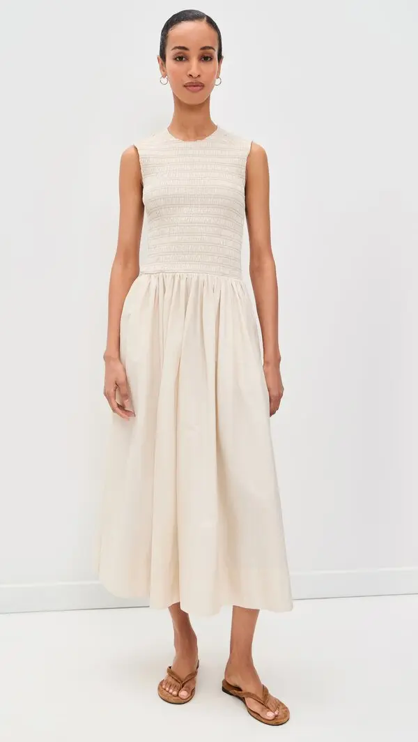 PISTOLA Gladys Poplin Midi Dress - Oyster Shell