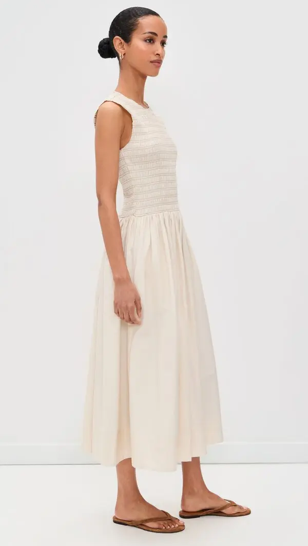PISTOLA Gladys Poplin Midi Dress - Oyster Shell