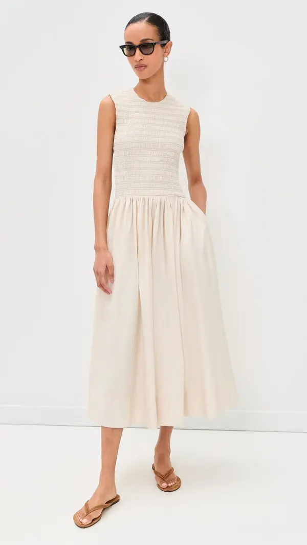 PISTOLA Gladys Poplin Midi Dress - Oyster Shell