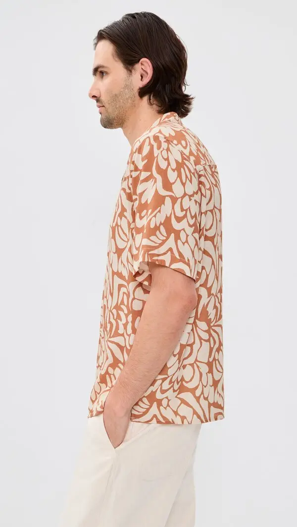 WAX LONDON Two-tone Floral Didcot Shirt - Tan/beige