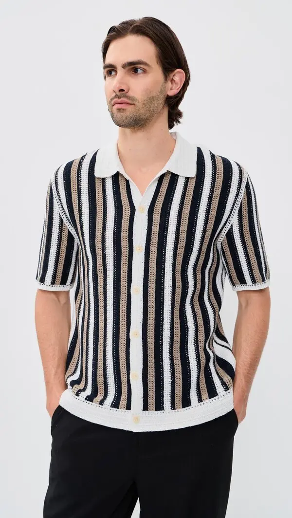 WAX LONDON Stripe Crochet Porto Shirt