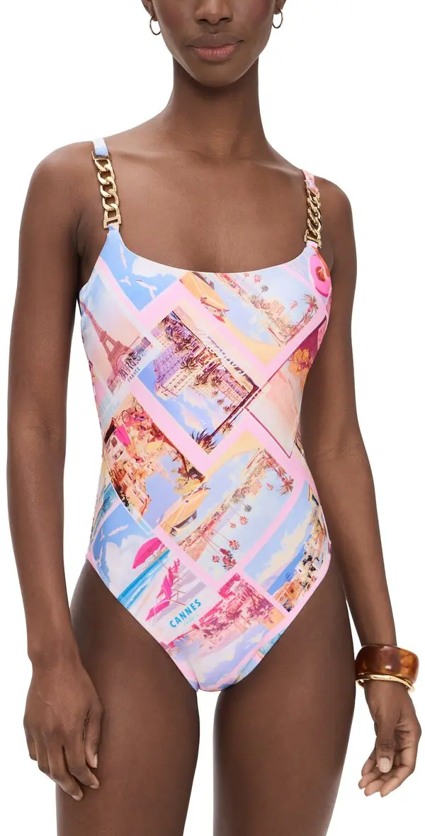 L'Agence Remi Postcard Print Swimsuit - Multi