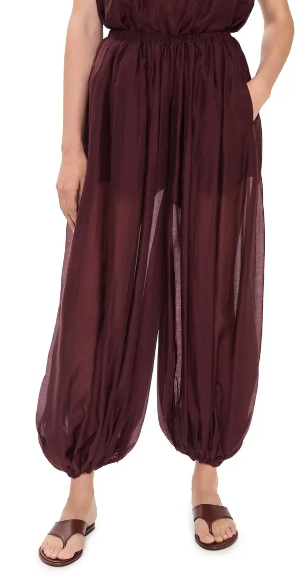 MEIMEIJ Oversized Balloon Pants With Elastic Waist - Sangria