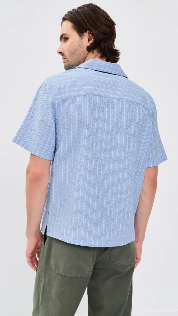 WAX LONDON Seersucker Stripe Didcot Shirt - Blue/ecru