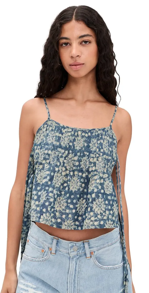 R13 Square Neck Tie Cami - Indigo Medallion Print