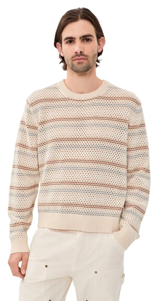 CORRIDOR Linen-blend Striped Crewneck Sweater - Natural