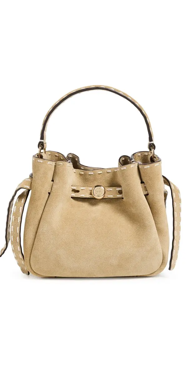Tory Burch Romy Suede Pick Stitch Mini Bucket Bag - Butter