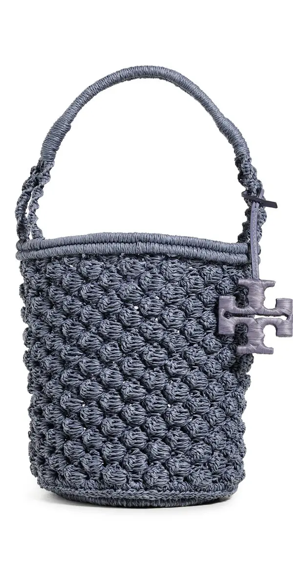 Tory Burch Ella Hand Crochet Popcorn Stitch Bucket Bag - Gray
