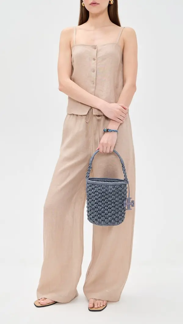 Tory Burch Ella Hand Crochet Bucket Bag - Gray