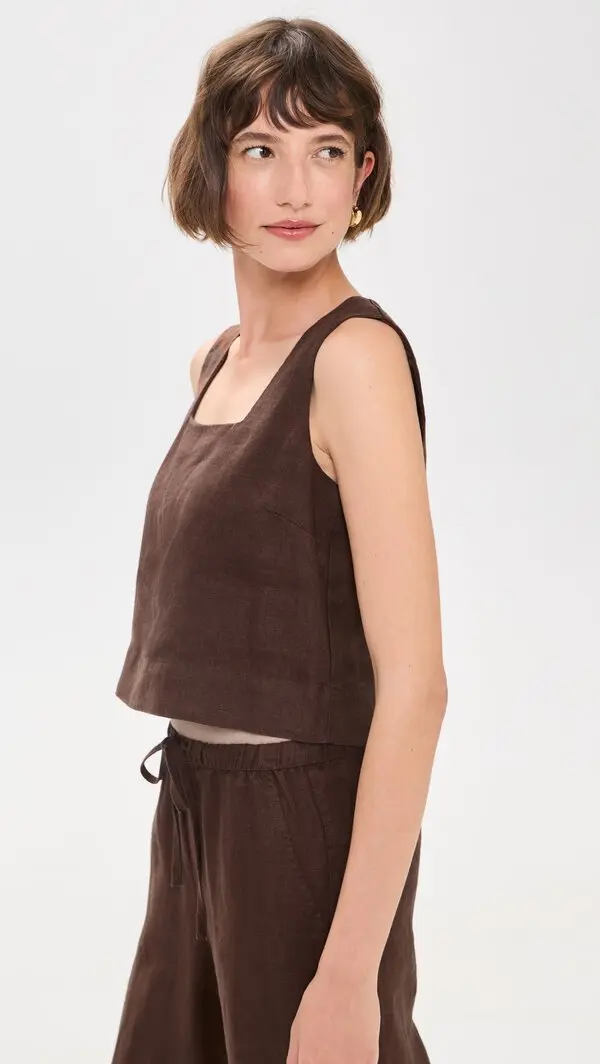 Rails Akira Linen Square Neck Sleeveless Top - Espresso