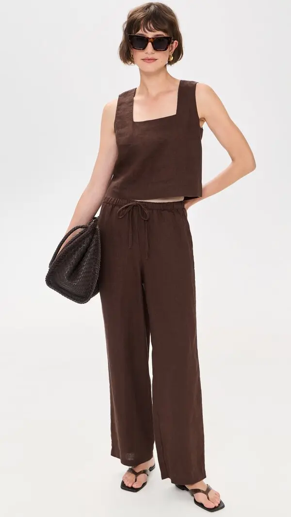 Rails Akira Linen Square Neck Sleeveless Top - Espresso