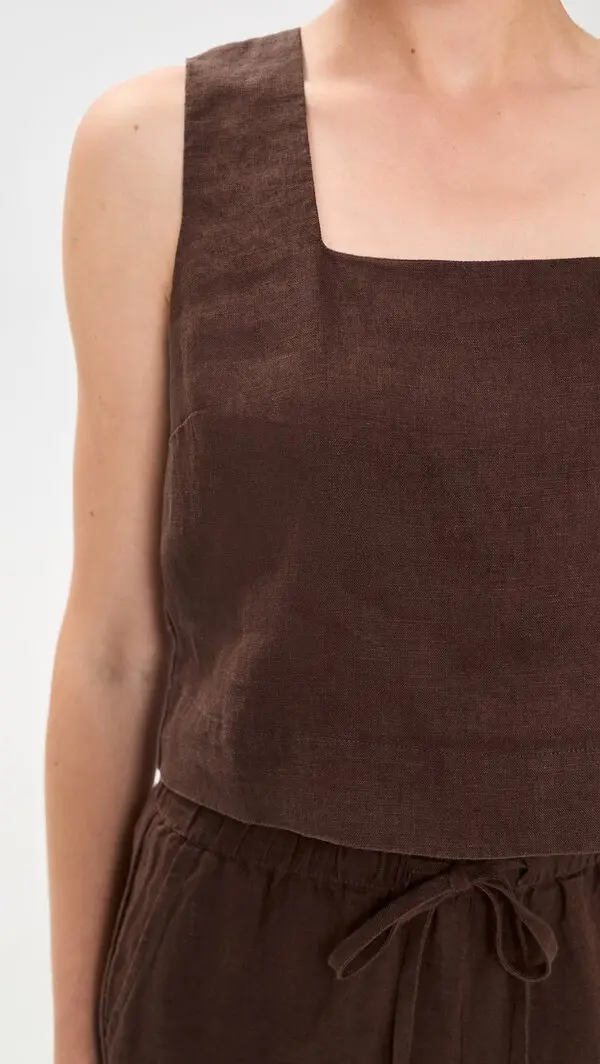 Rails Akira Linen Square Neck Sleeveless Top - Espresso