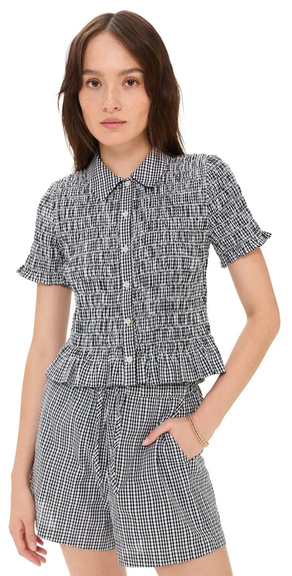 Rails Alton Smocked Gingham Top - Black Gingham