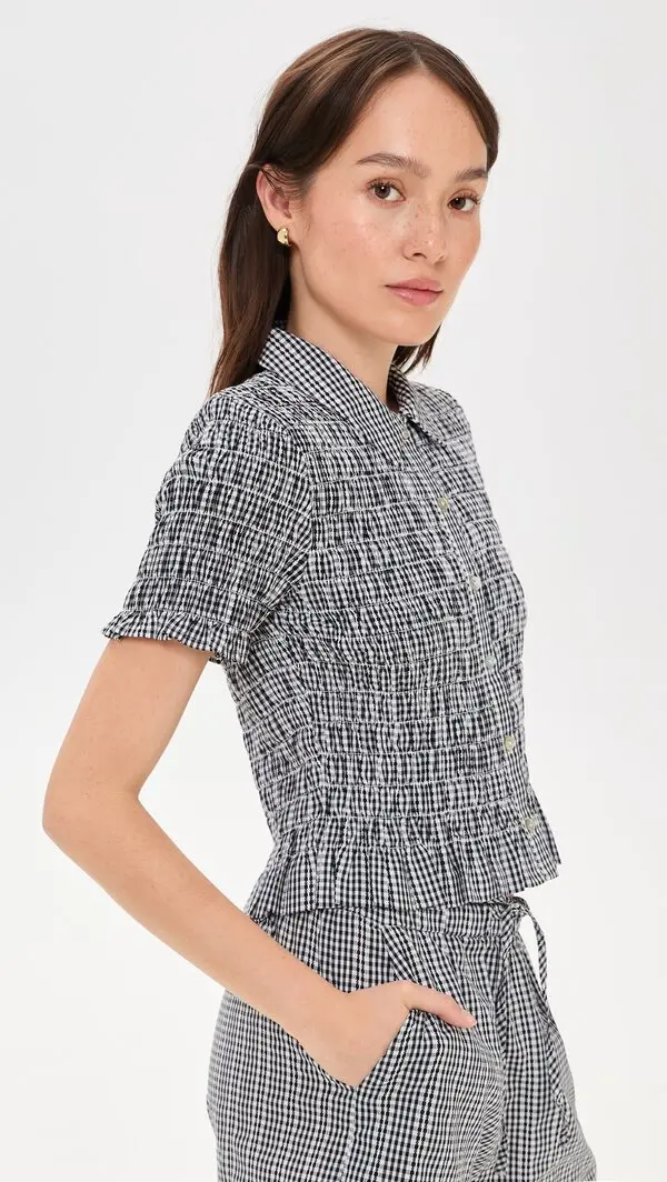 Rails Alton Gingham Check Smocked Top