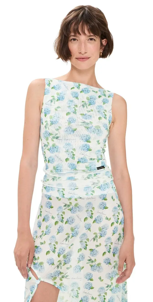 HOUSE OF SUNNY Hydrangea Double Layer Mesh Top - Soft Blue